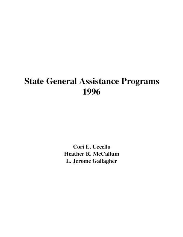 State General Assistance Programs: 1996