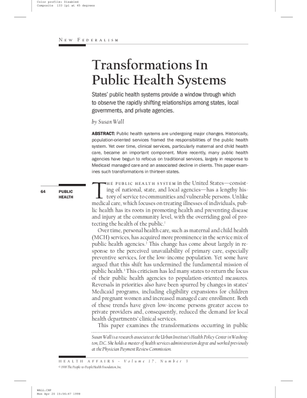 Transformations in Public Health Systems