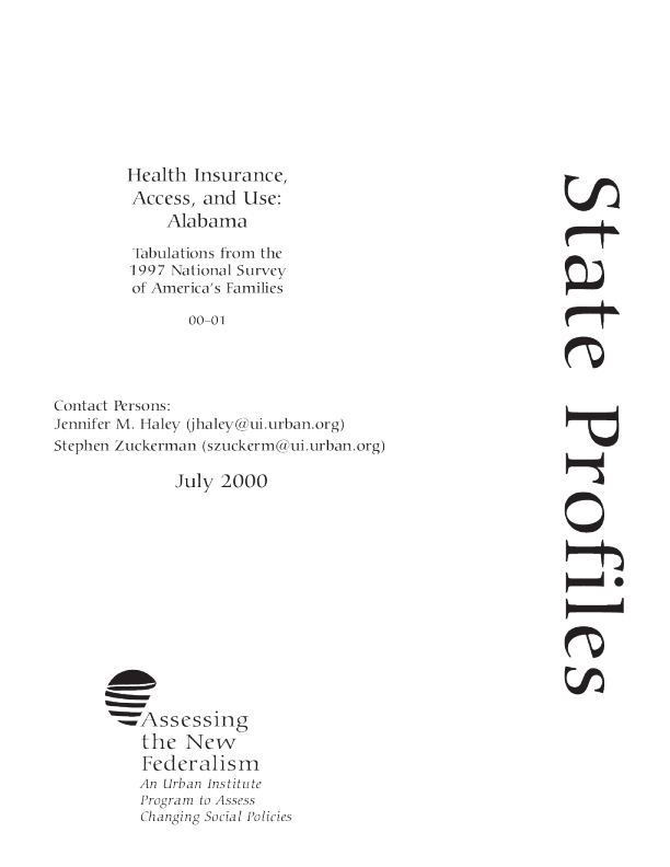 Health Insurance, Access, and Use: Alabama - Tabulations from the 1997 ...