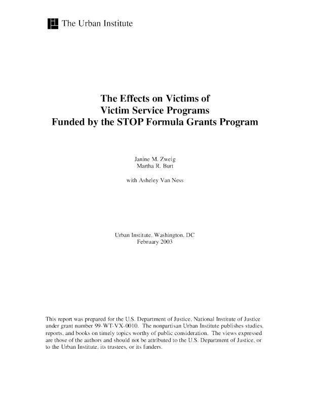 The Effects on Victims of Victim Service Programs Funded by the STOP ...