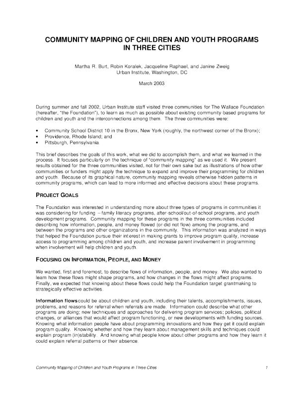 Community Mapping of Children and Youth Programs in Three Cities