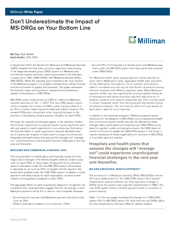 不要低估MS DRGs对你的底线的影响