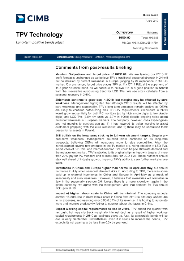 TPV Technology Ltd-长期良好的趋势保持不变