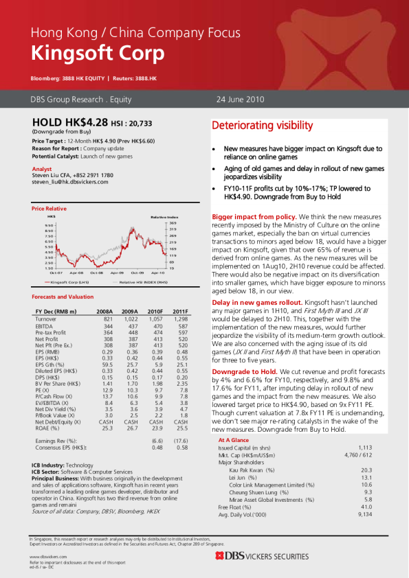 (HK) Kingsoft Corp - Deteriorating visibility