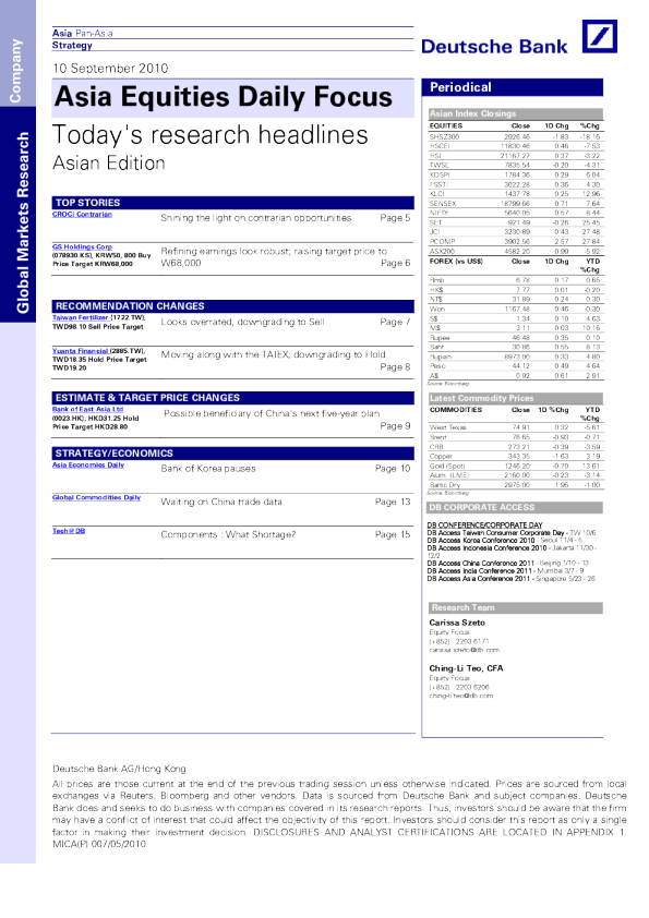 Asia Equities Daily Focus