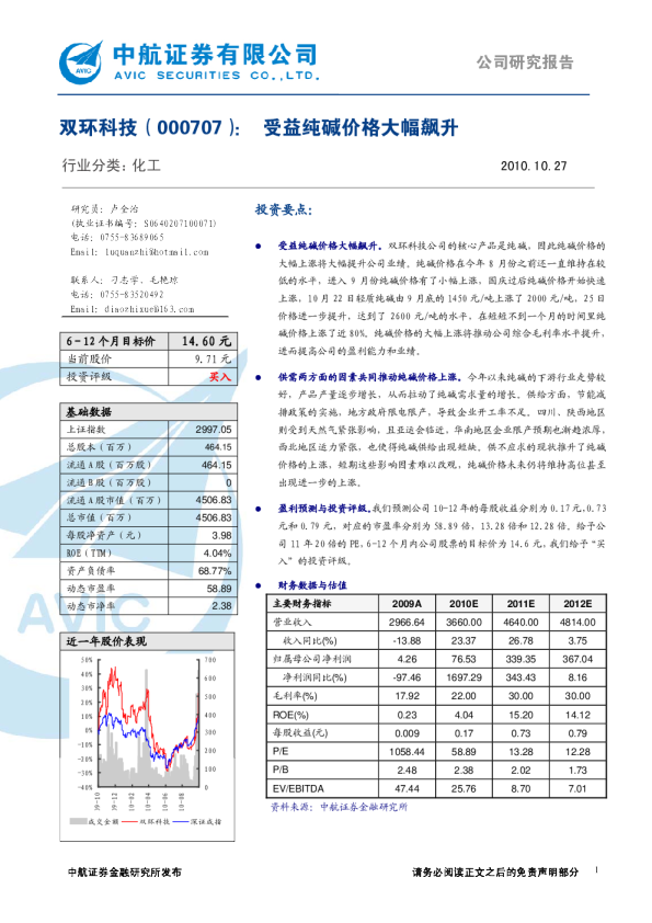 双环科技(000707)：受益纯碱价格大幅飙升