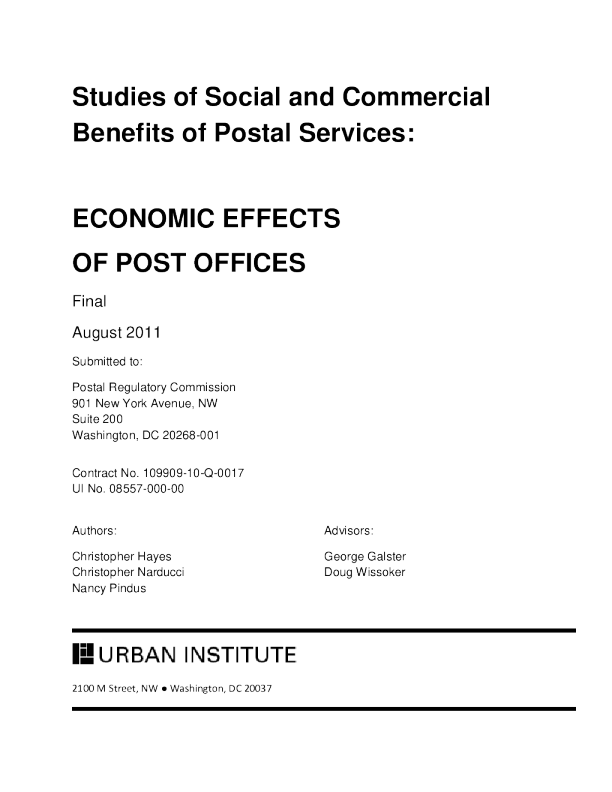 Studies of Social and Commercial Benefits of Postal Services: Economic ...