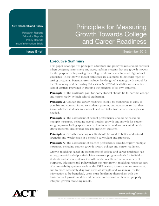 Principles for Measuring Growth Towards College and Career Readiness