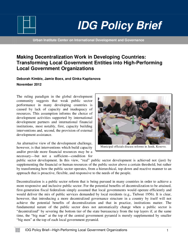 Making Decentralization Work in Developing Countries: Transforming Local Government Entities ...