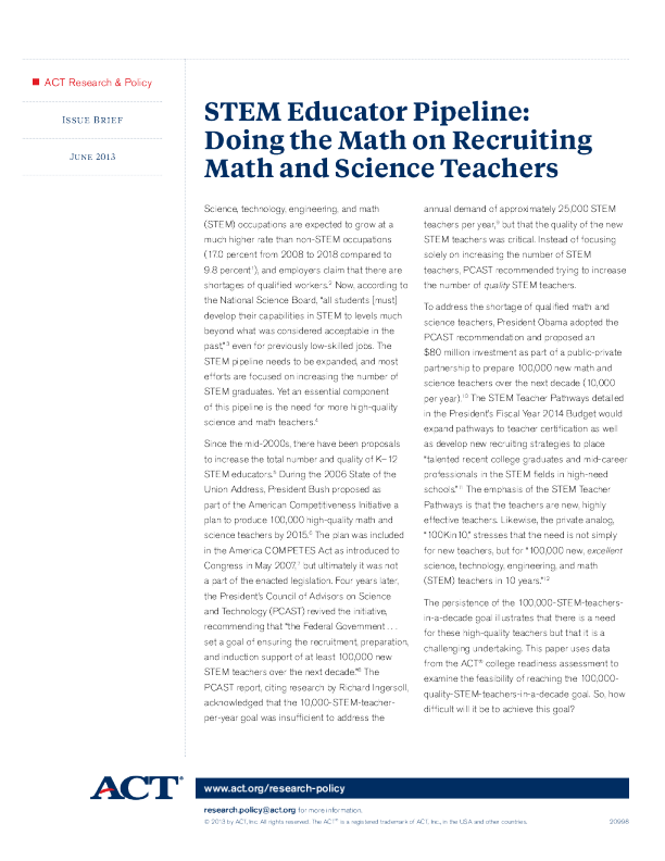 STEM Educator Pipeline: Doing the Math on Recruiting Math and Science Teachers
