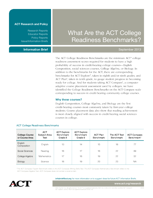 What Are the ACT College Readiness Benchmarks?