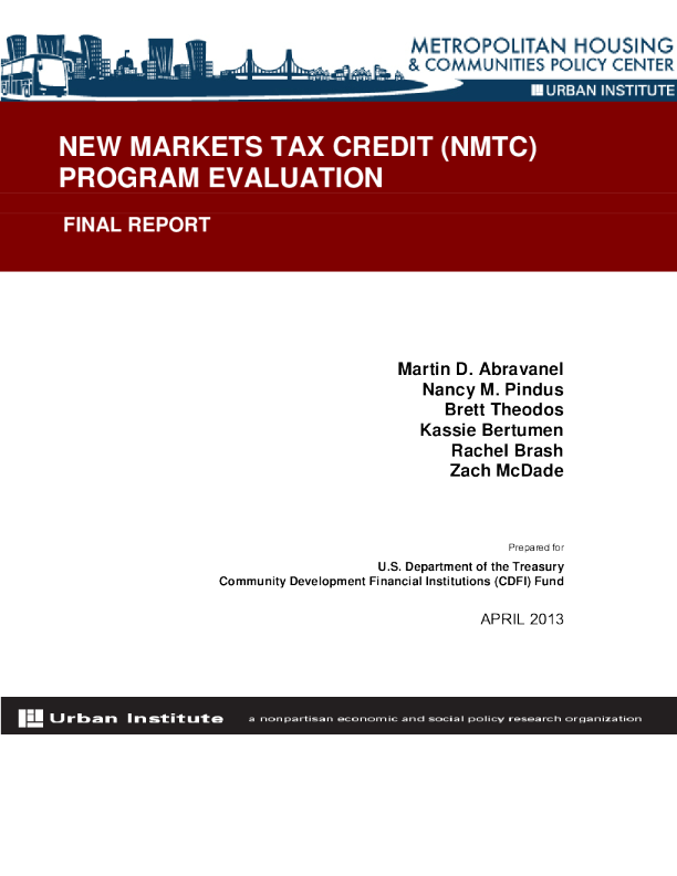 New Markets Tax Credit (NMTC) Program Evaluation: Final Report