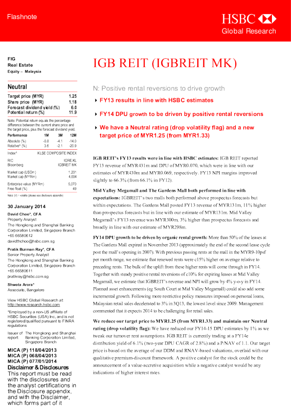 IGB REIT（IGBREIT.MK）：N：积极的租房活动推动增长