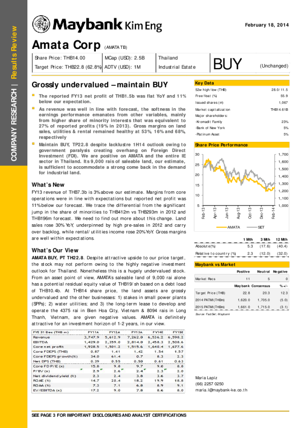 AMATA CORP（AMATA.TB）：总价值被低估–维持买进
