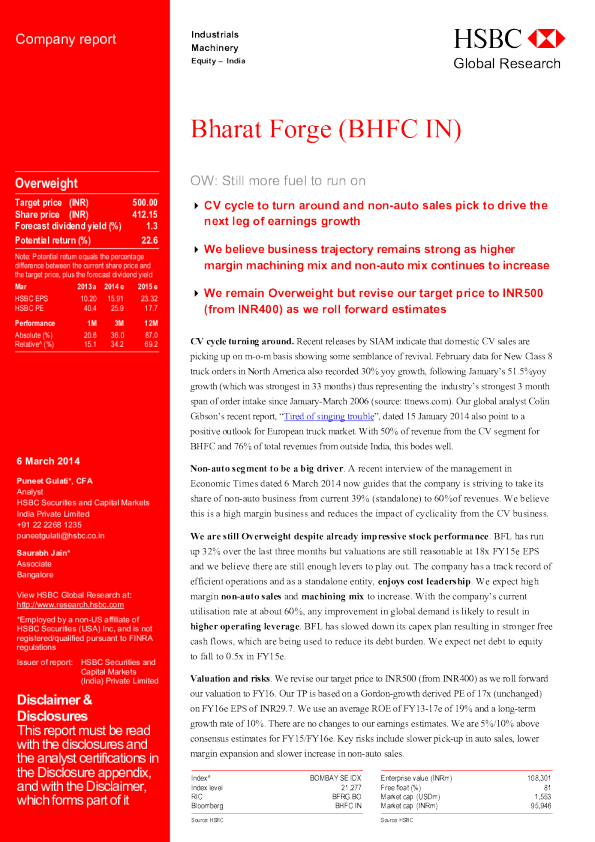 BHARAT FORGE（BHFC.IN）：OW：仍然有更多燃料可以运行