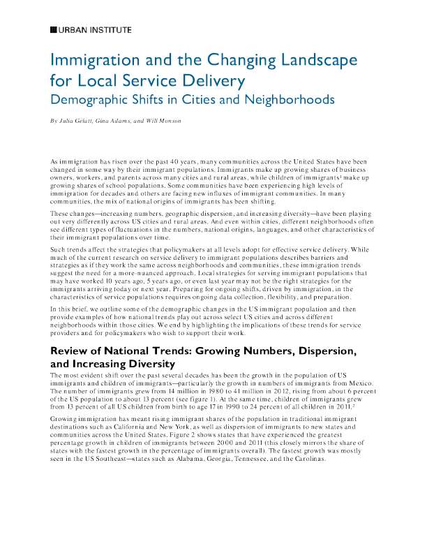 Immigration and the Changing Landscape for Local Service Delivery ...