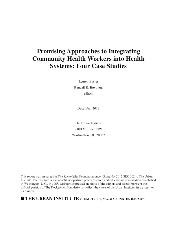 Promising Approaches to Integrating Community Health Workers into ...