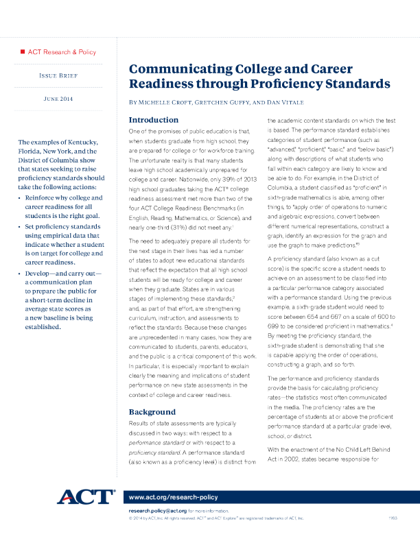 Communicating College and Career Readiness through Proficiency Standards