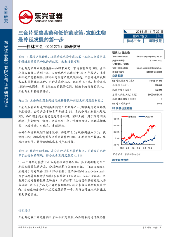 三金片受益基药和低价药政策,宝船生物是外延发展的第一步