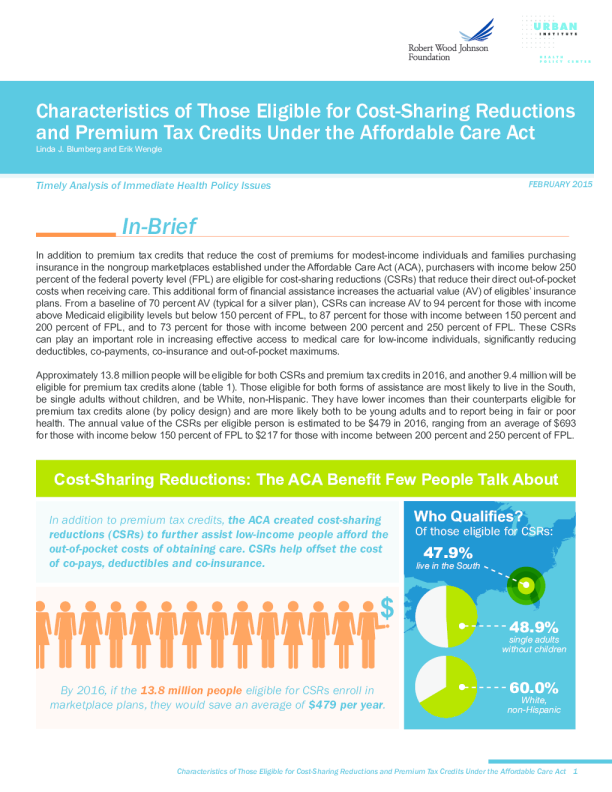 Characteristics of Those Eligible for Cost-Sharing Reductionsand ...