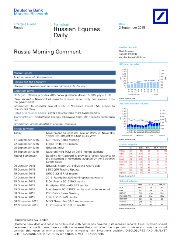 Russian Equities Daily: Russia Morning Comment
