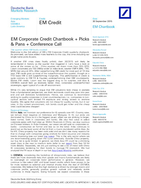 EM Credit: EM Corporate Credit Chartbook + Picks & Pans + Conference Call