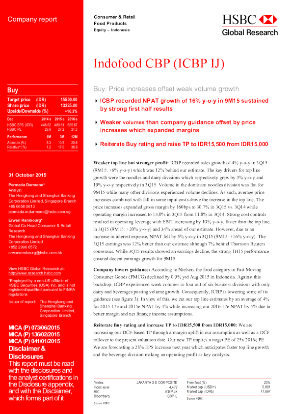 INDOFOOD CBP（ICBP.IJ）：买入：价格上涨抵消了疲弱的数量增长