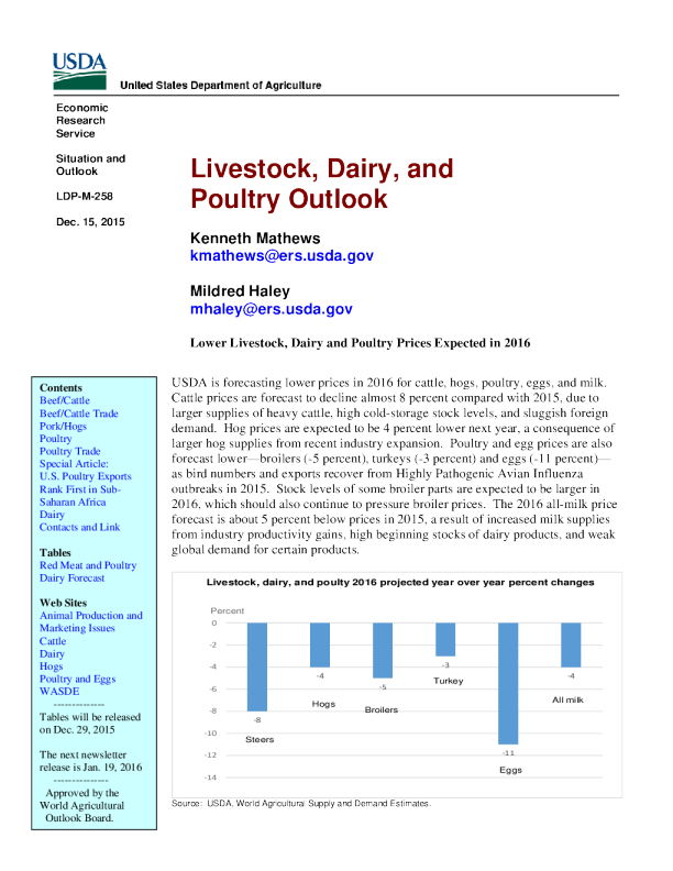 USDA Livestock, Dairy, and Poultry Outlook 2015.12.15