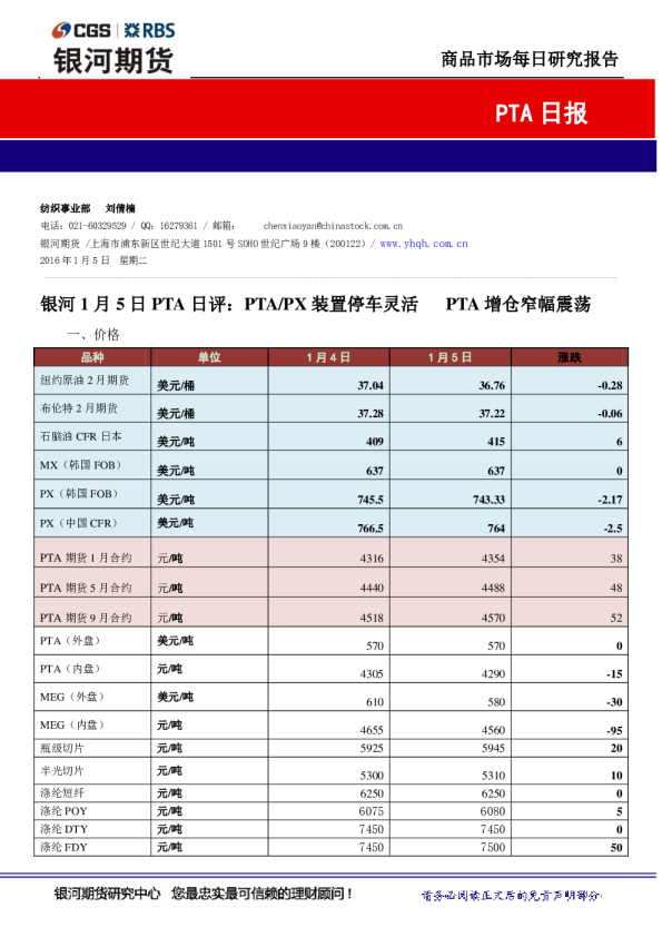 PTA日评：PTA/PX装置停车灵活 PTA增仓窄幅震荡