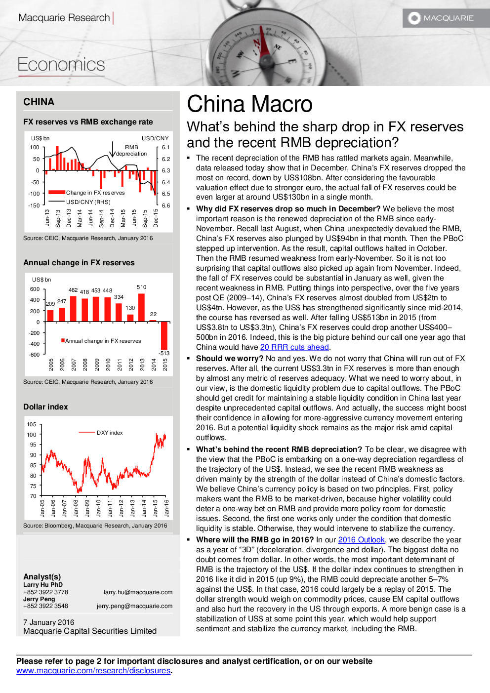 China Macro：外汇储备急剧下降和最近的人民币贬值背后是什么？