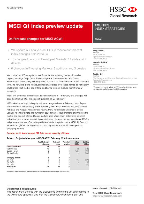 MSCI Q1索引预览更新：MSCI ACWI的24个预测更改