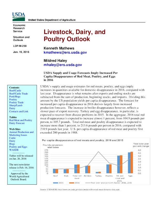 USDA Livestock, Dairy, and Poultry Outlook 2016.1.19