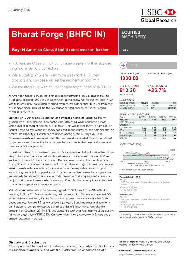 BHARAT FORGE（BHFC.IN）：买入：北美8级建树的价格进一步弱化