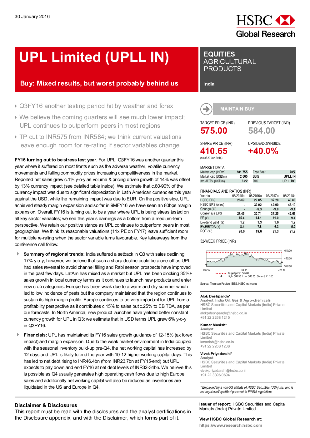 UPL LIMITED（UPLL.IN）：买入：混合结果但可能最糟糕的是我们