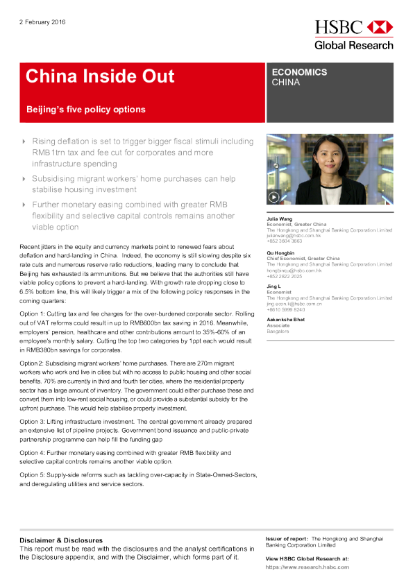 China Inside Out：Beijing’s five policy options