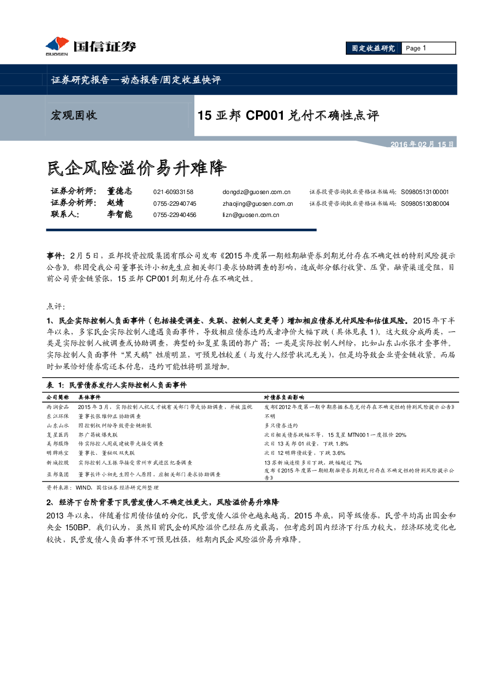 15亚邦CP001兑付不确性点评：民企风险溢价易升难降