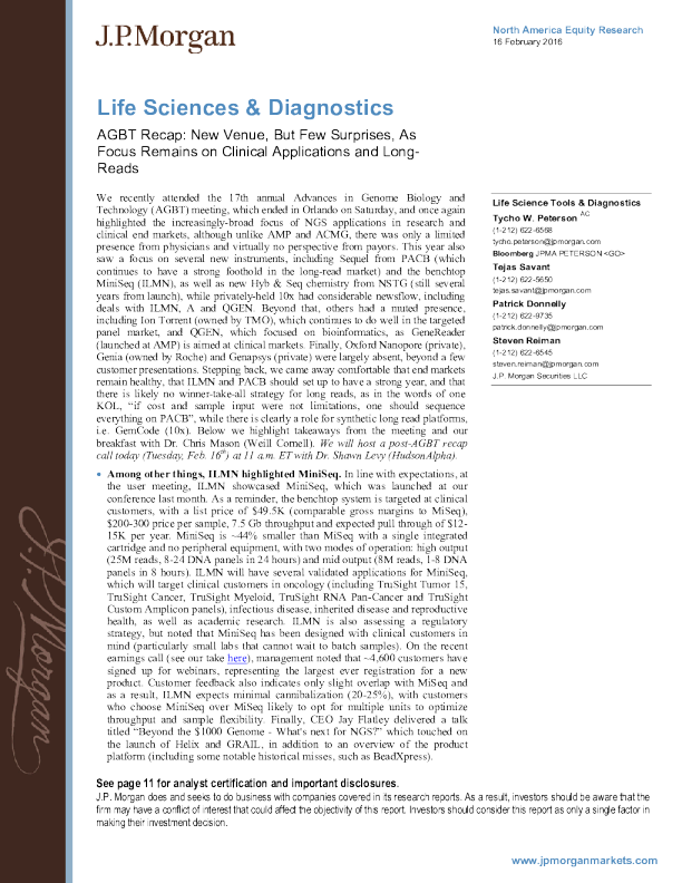 生命科学与诊断：AGBT重获新篇章，但很少有惊喜，因为重点仍放在临床应用和长期阅读上