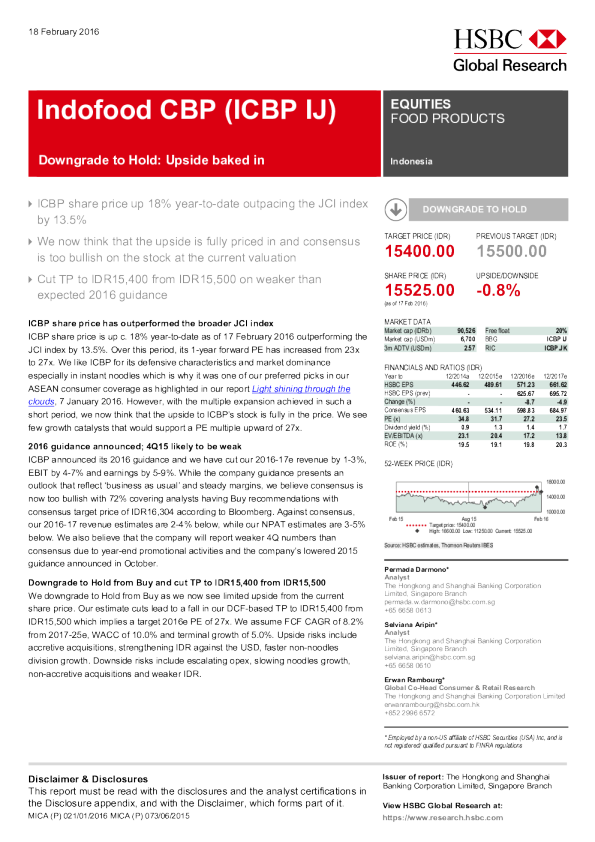 INDOFOOD CBP（ICBP.IJ）：降级为持有：入炉