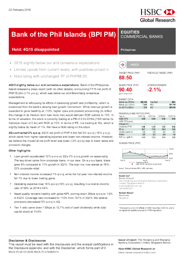 菲律宾群岛银行（BPI.PM）：持有：2015年第4季度被淘汰
