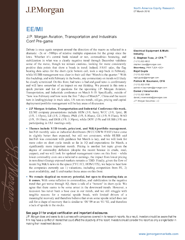 EE/MI:J.P. Morgan Aviation, Transportation and Industrials Conf Pre-game