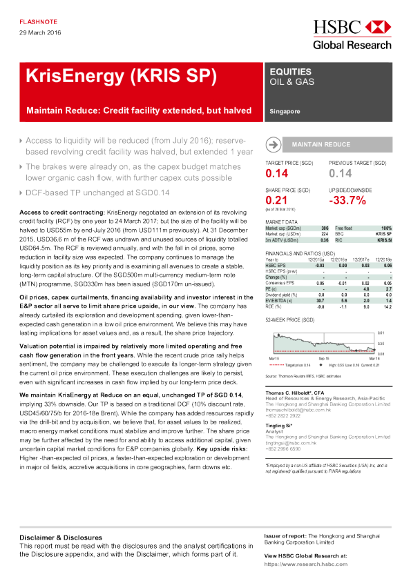 KRISENERGY（KRIS.SP）：维护费用减少：信用额度得到延长，但被减半