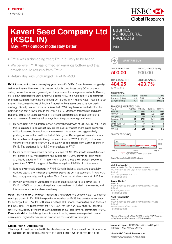 KAVERI SEED COMPANY LTD（KSCL.IN）：买入：2017财年业绩略胜一筹