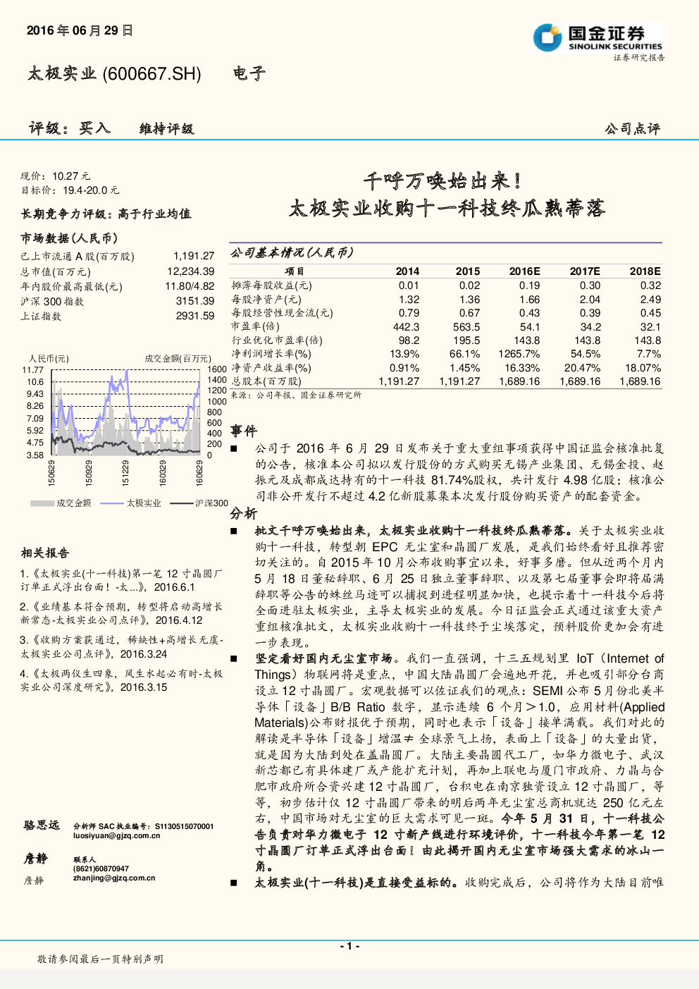 千呼万唤始出来！太极实业收购十一科技终瓜熟蒂落