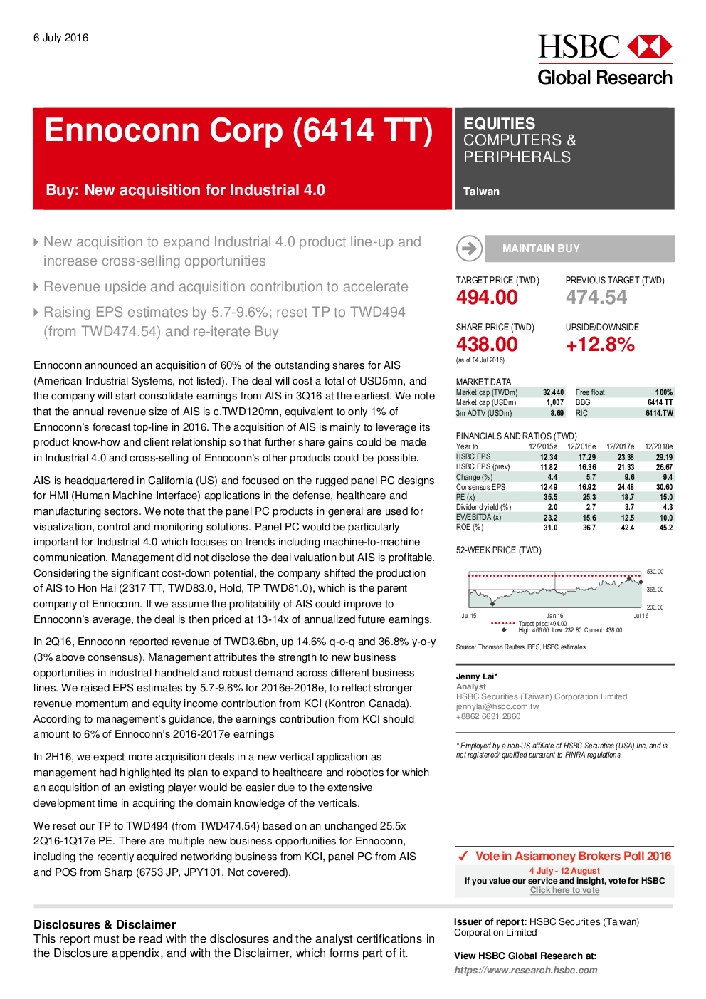 Ennoconn Corp（6414 TT）：收购：工业4.0的新收购