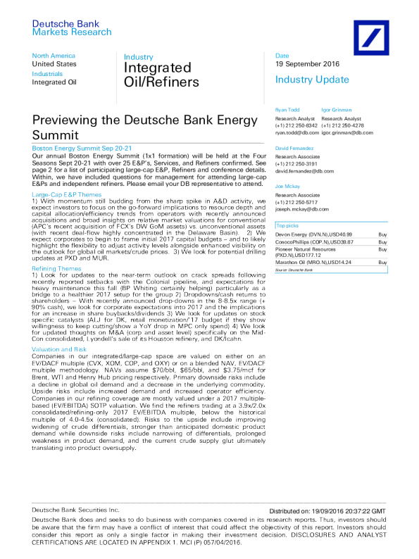 Previewing the Deutsche Bank Energy