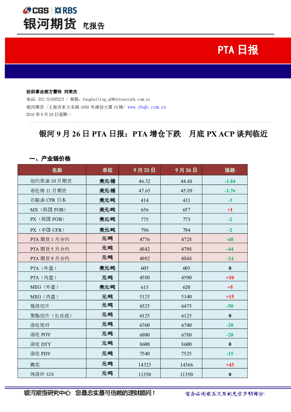 PTA日报：PTA增仓下跌月底PX ACP谈判临近