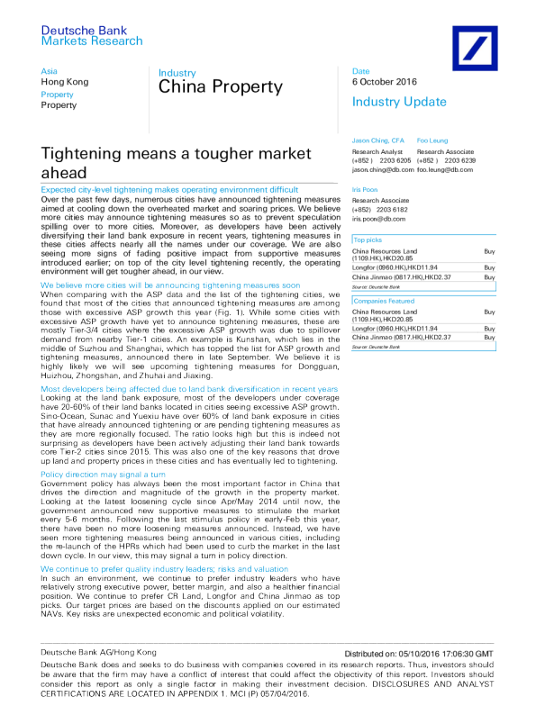 China Property: Tightening means a tougher market ahead