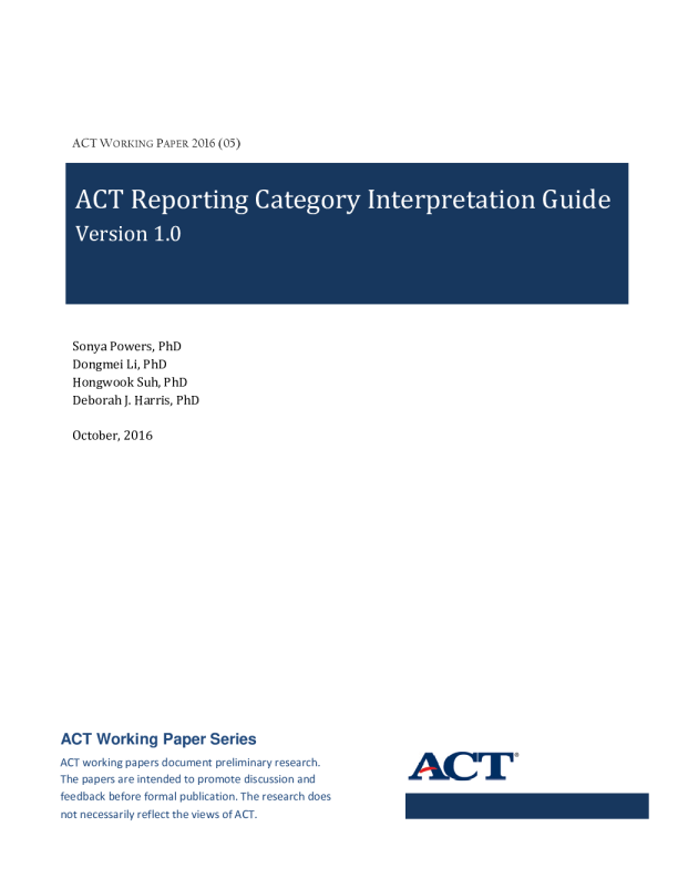 ACT Reporting Category Interpretation Guide Version 1.0