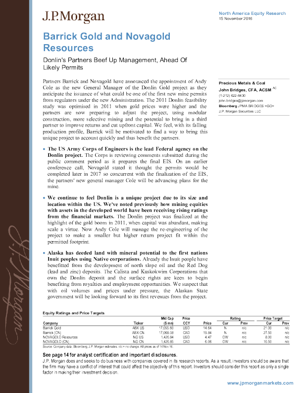 Barrick Gold和Novagold资源：Donlin的合作伙伴加强牛肉管理，可能获得许可