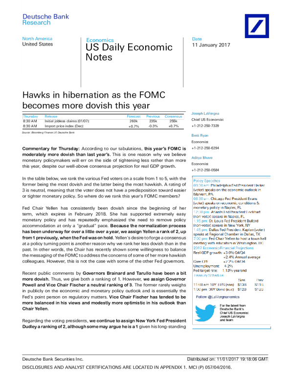 美国每日经济评论：随着联邦公开市场委员会（FOMC）今年变得更加温和，鹰派正在进入休眠状态